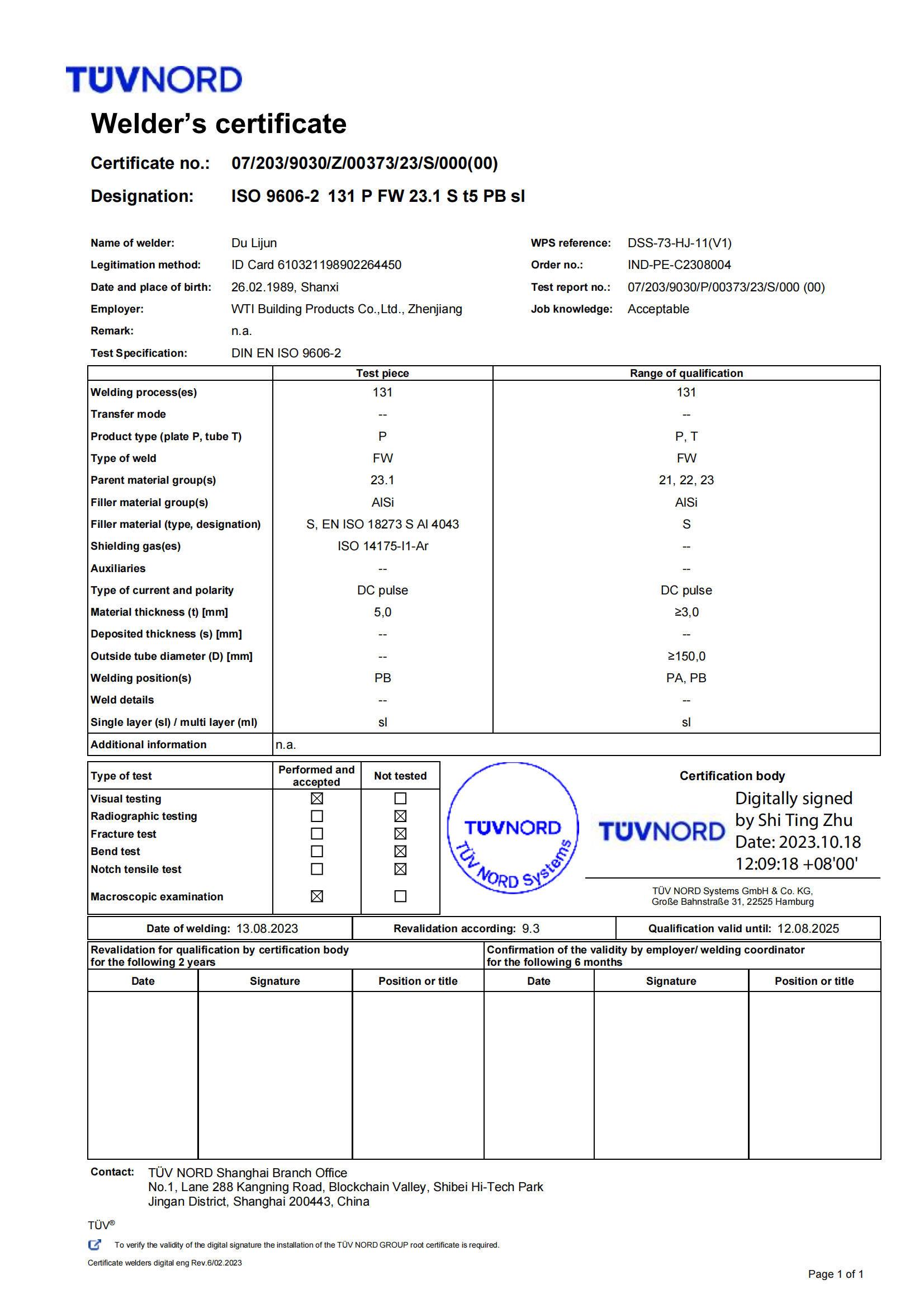 WTI building products,ltd - qualification